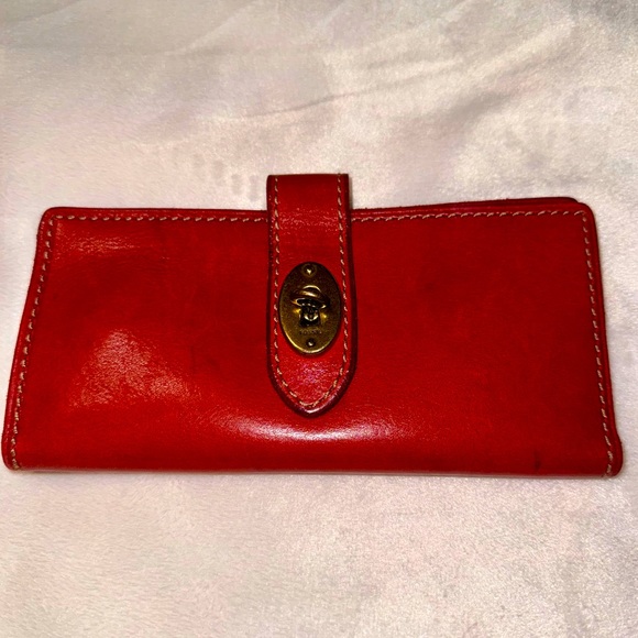 Fossil | Bags | Fossil Austin Red Leather Bifold Wallet Slim Turnlock ...